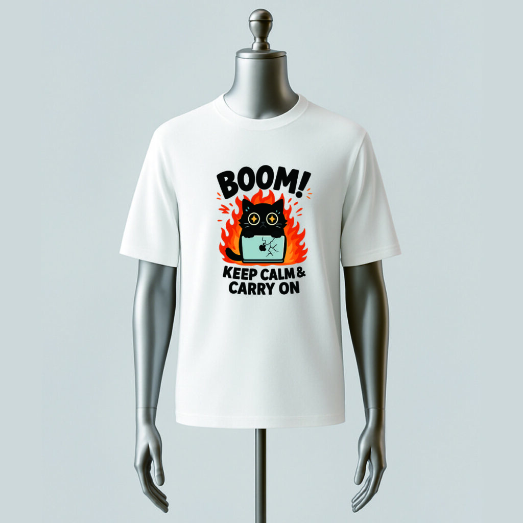 Boom Cat Laptop Explosion T-Shirt – Funny Meme Graphic Tee White ...